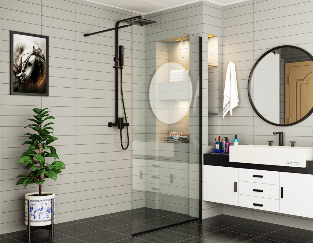 Shower Tempered Glass Transparent Black Frame 90x200 8mm - Agimi Company